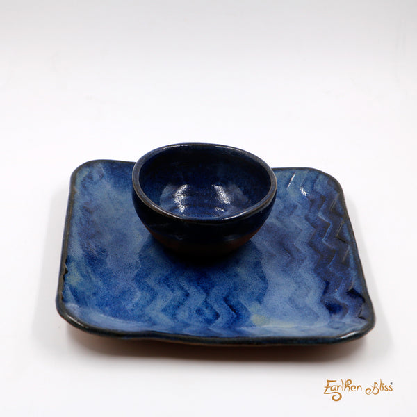 Blue square plate with bowl – Earthen Bliss